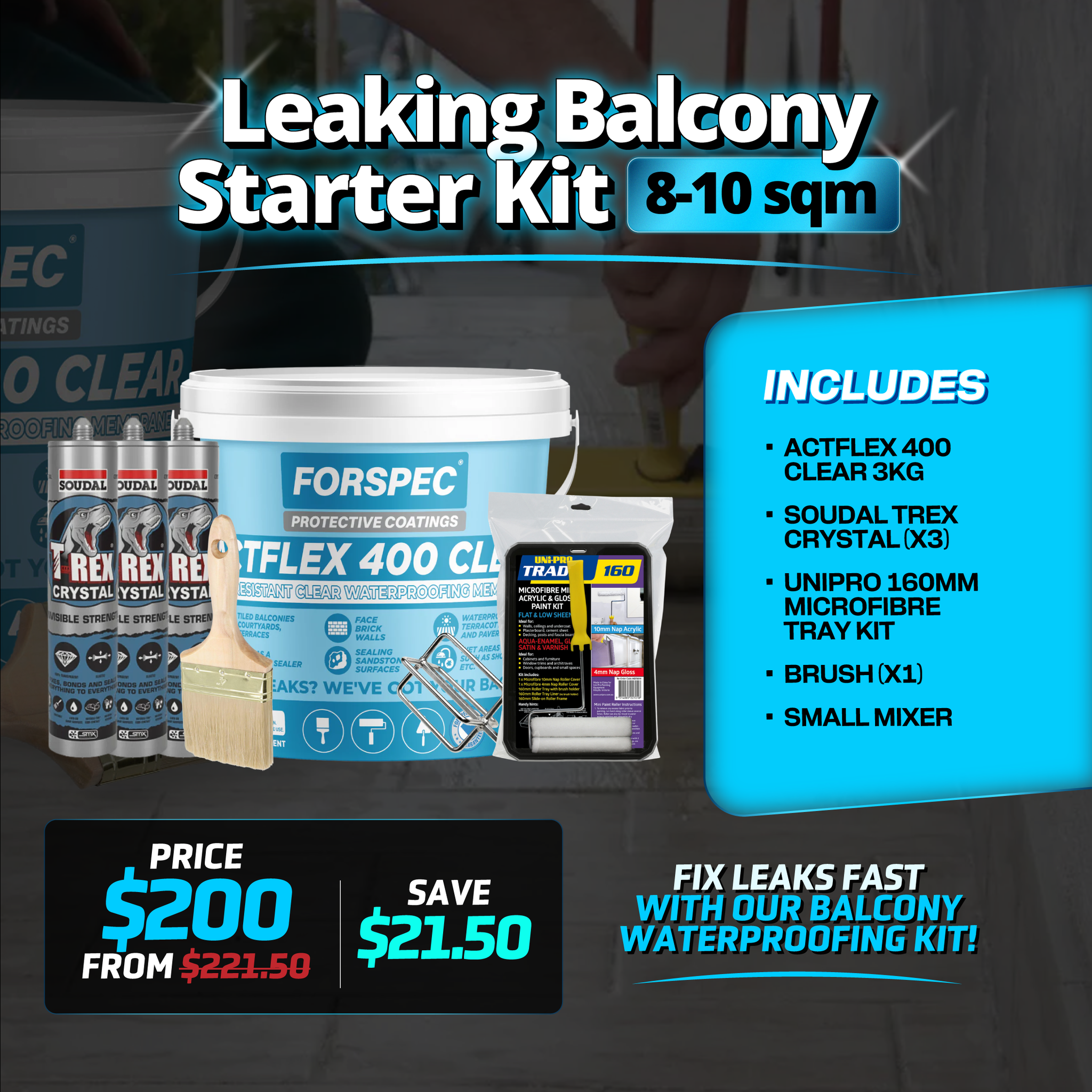 Starter Kit – Leaking Balcony Waterproofing Kit 9sqm